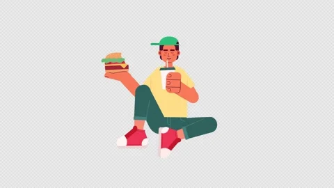 Teen boy eating fast food animation | Stock Video | Pond5