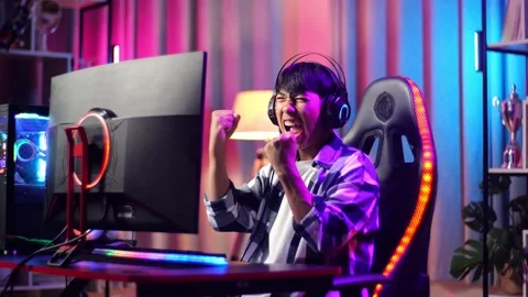 Teen Boy Gamer Celebrates Victory Danci... | Stock Video | Pond5