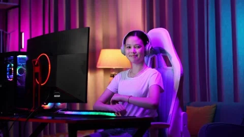 Teen Girl Gamer Smiling To Camera With C... | Stock Video | Pond5
