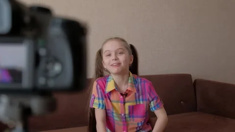 teen girl is recording video blog with a... | Stock Video | Pond5