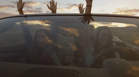 Teen Girls In A Convertible, On A Desert... | Stock Video | Pond5