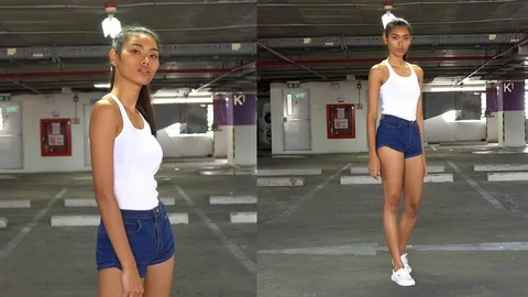 Teen model doing 360 degree posing on a ... | Stock Video | Pond5