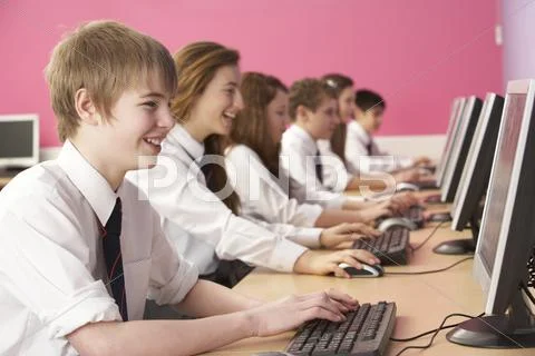 Teenage Students In IT Class Using Computers In Classroom ~ Premium ...