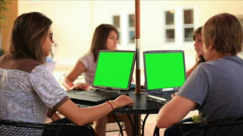 teens outside studying green screen lapt... | Stock Video | Pond5