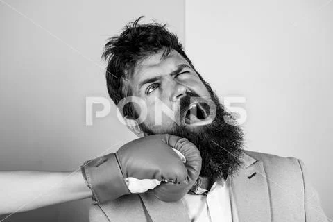 Teeth pain concept. Defenseless head. Suffering. Punch in face. Destroy ...