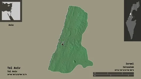 Tel Aviv location. Israel. Relief map | Stock Video | Pond5