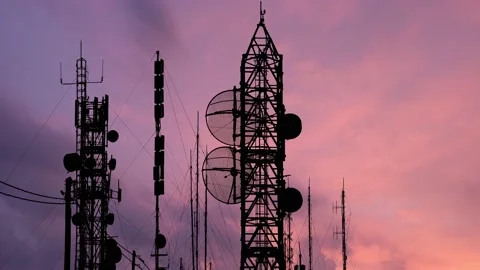 Telecom Tower Silhouette: Communication,... | Stock Video | Pond5
