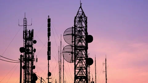 Telecom Tower Silhouette: Communication,... | Stock Video | Pond5