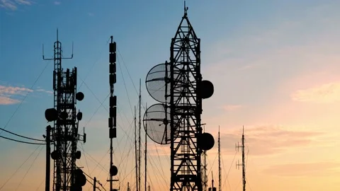 Telecom Tower Silhouette: Communication,... | Stock Video | Pond5