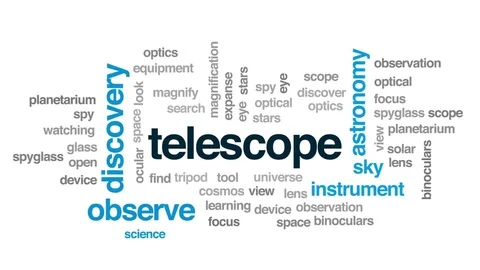 Telescope animated word cloud, text desi... | Stock Video | Pond5
