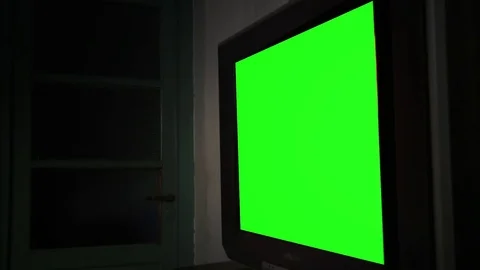 Television Green Screen in Dark Room. Zo... | Stock Video | Pond5