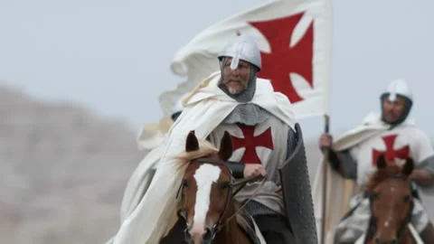 The Templar Knights riding on horseback,... | Stock Video | Pond5