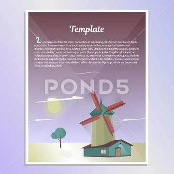 Template brochure landscape with windmill vector illustration: Royalty ...