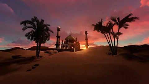 Temple in the desert at sunset among the... | Stock Video | Pond5