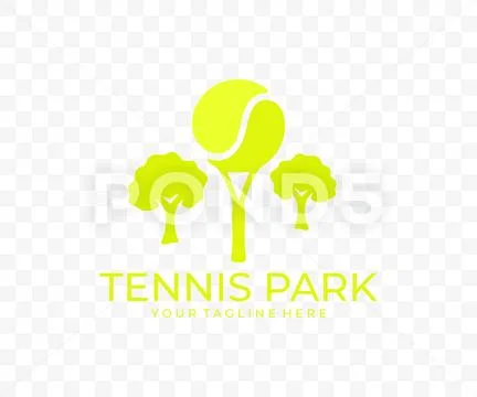 Tennis, racket and ball in the form of a tree and park, graphic design ...