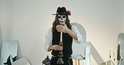 Terrible spooky ghost of a dead man with... | Stock Video | Pond5