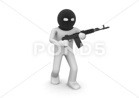 Terrorist. character with automatic rifle. one of a 1000+ 3d characters ...