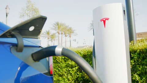 Tesla Charging Focus Rack | Stock Video | Pond5