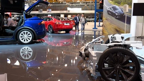 Tesla chassis and Tesla Model X crossove... | Stock Video | Pond5