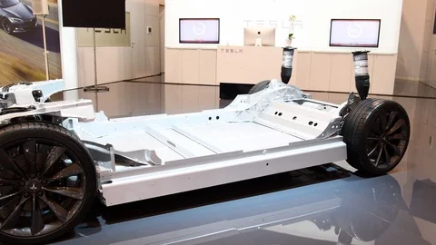 Tesla chassis and Tesla Model X crossove... | Stock Video | Pond5