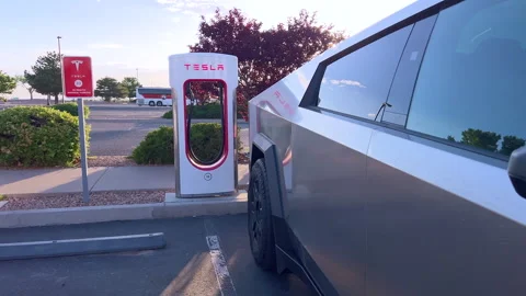 Tesla Cybertruck Charging at Outdoor Sup... | Stock Video | Pond5