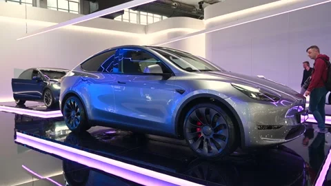Tesla Model Y full electric crossover SU... | Stock Video | Pond5