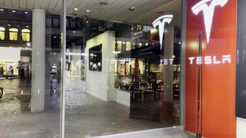 Tesla office, American company, electric... | Stock Video | Pond5