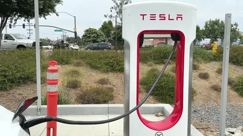Tesla Supercharger Station V3 For Electr... | Stock Video | Pond5