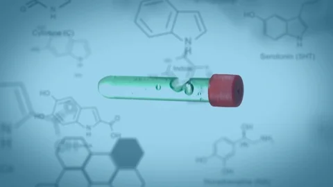 Test tube falling with data and structur... | Stock Video | Pond5