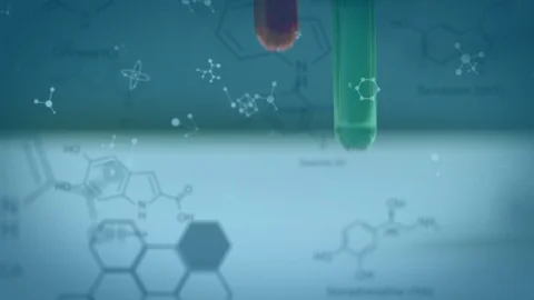 Test tubes falling with molecules and st... | Stock Video | Pond5