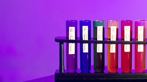 Test tubes in laboratory with different ... | Stock Video | Pond5