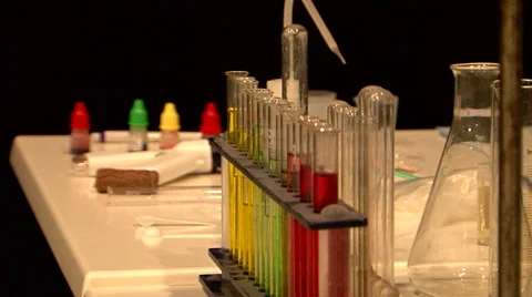 test tubes in science lab display | Stock Video | Pond5