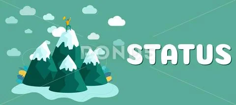 Text caption presenting Status. Word Written on situation at a ...