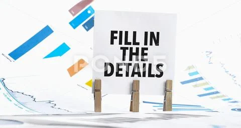 Text fill in the details on paper sheet with chart, dice, spectacles ...