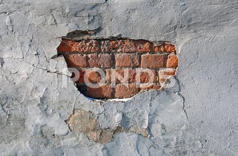 Texture of red brick masonry with cracked plaster ~ Premium Photo ...