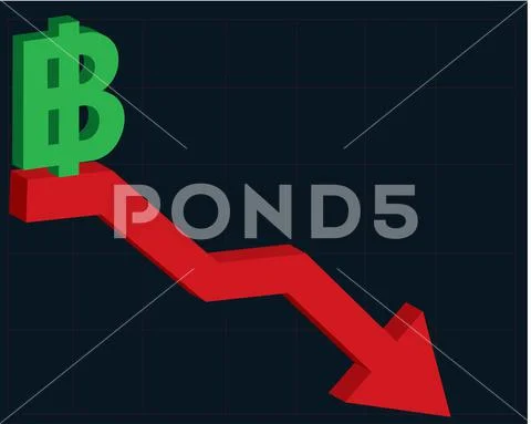 Thai Baht depreciation. Green Thai Baht icon with red decreasing arrow on bla: Royalty Free ...