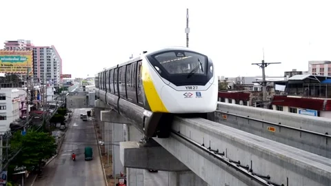 Thai electric monorail train yellow line... | Stock Video | Pond5