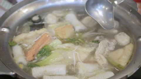 Thai hot pot style (suki) full of fish b... | Stock Video | Pond5