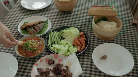 Thai People use finger grab some food an... | Stock Video | Pond5