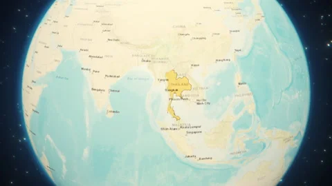 Thailand Map On Earth Globe - Flat Style | Stock Video | Pond5
