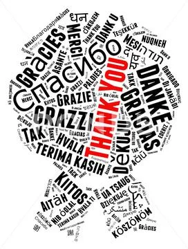 Thank You in different languages red badge with ribbon word cloud ...