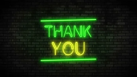 Thank You Neon Light on Brick Wall. Nigh... | Stock Video | Pond5