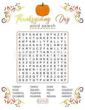 Thanksgiving Day word search puzzle. Activity sheet. Worksheet about ...