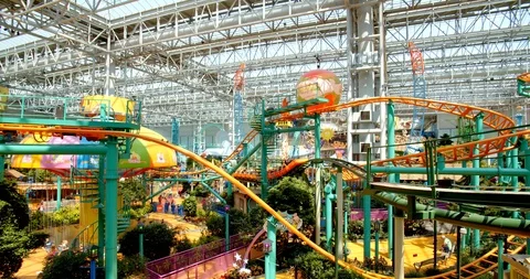 Theme Park, Roller Coasters Inside Mall ... | Stock Video | Pond5