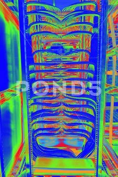 Thermal image from a network switch and network cable in a data center ...