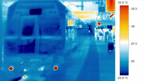 Thermal imaging - transport - passengers... | Stock Video | Pond5