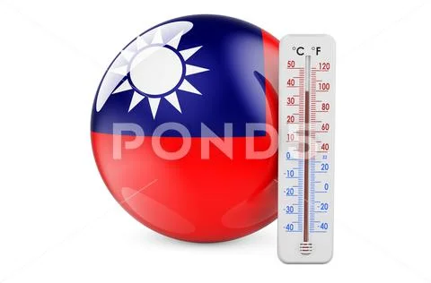 Thermometer with Taiwanese flag. Heat in Taiwan concept. 3D rendering ...