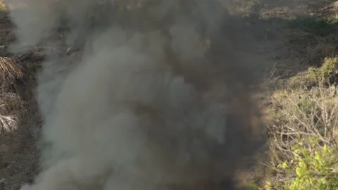Thick black smoke column and blazes goin... | Stock Video | Pond5