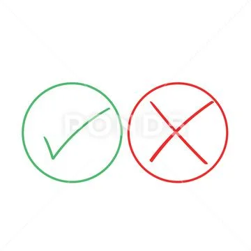 Thin line check mark icons. Green tick and red cross checkmarks flat ...