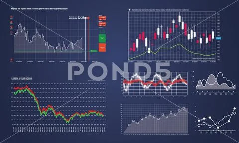 Thin line vector graphs, charts and diagrams with flat elements for ...